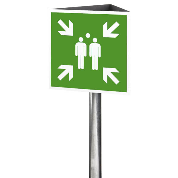 Fluchtwegschild-Dreieckskonstruktion Sammelstelle Beschriftung 3-seitig ...