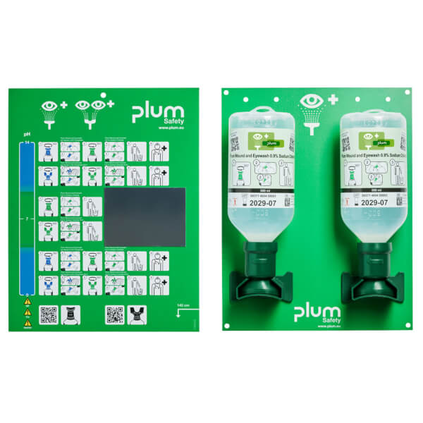 Plum Augenspülstation 2 Flaschen mit Wandhalterung Anleitungstafel und ...